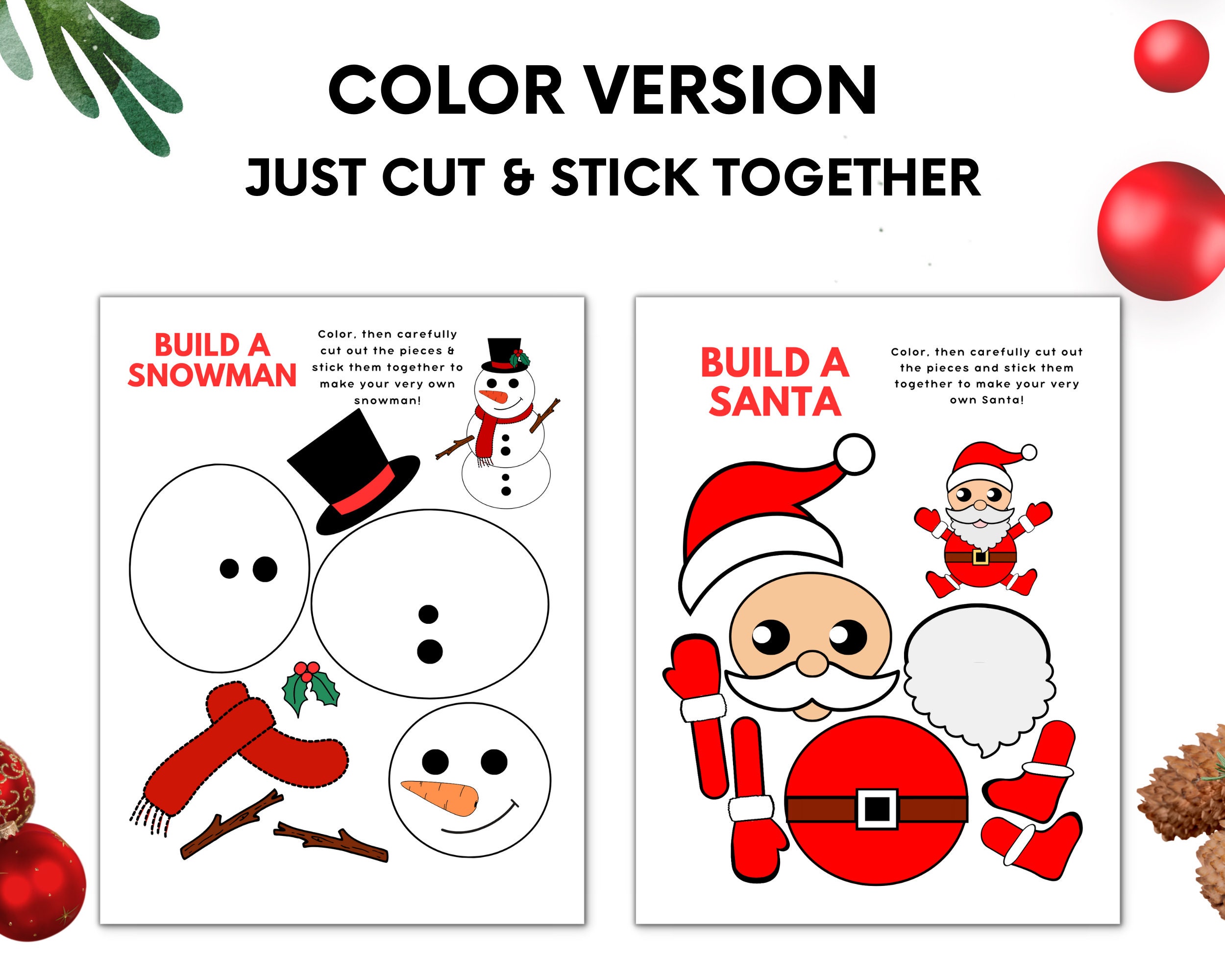Christmas Build A Santa and Build A Snowman Craft Printable, Kids ...