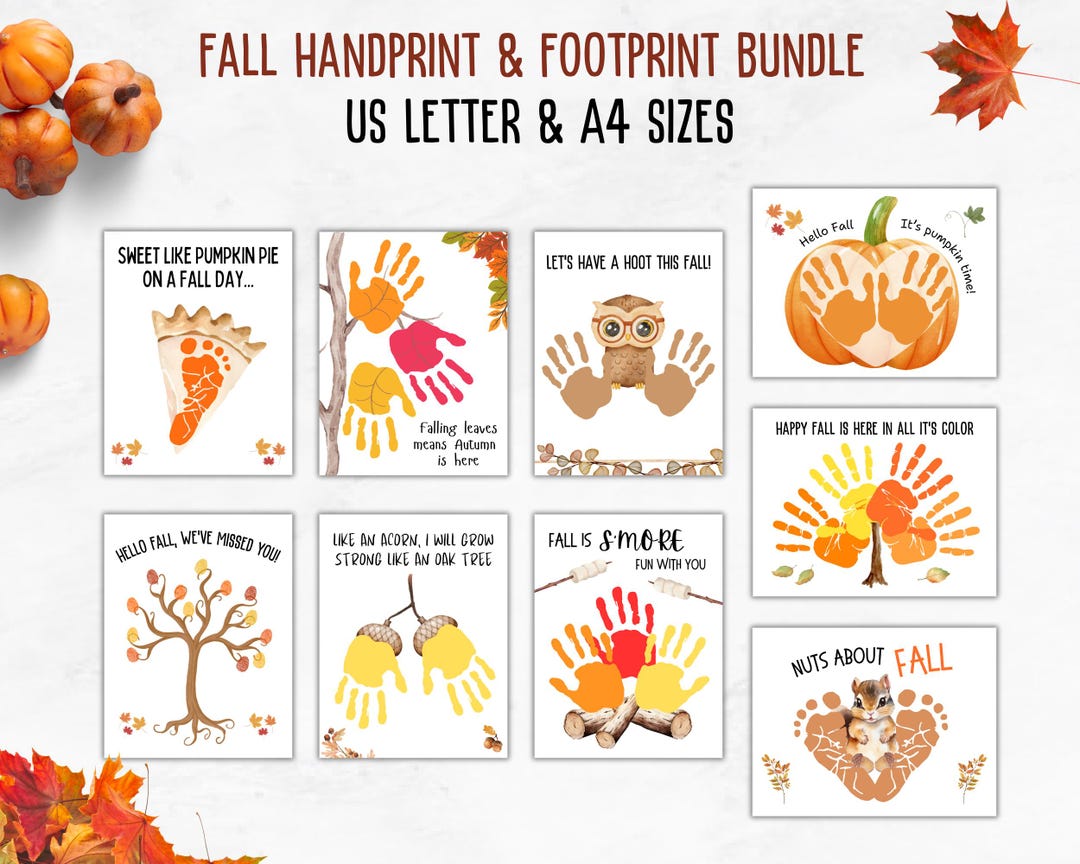 Fall Handprint Art Bundle, Autumn Footprint Craft Printable Pack, Back ...