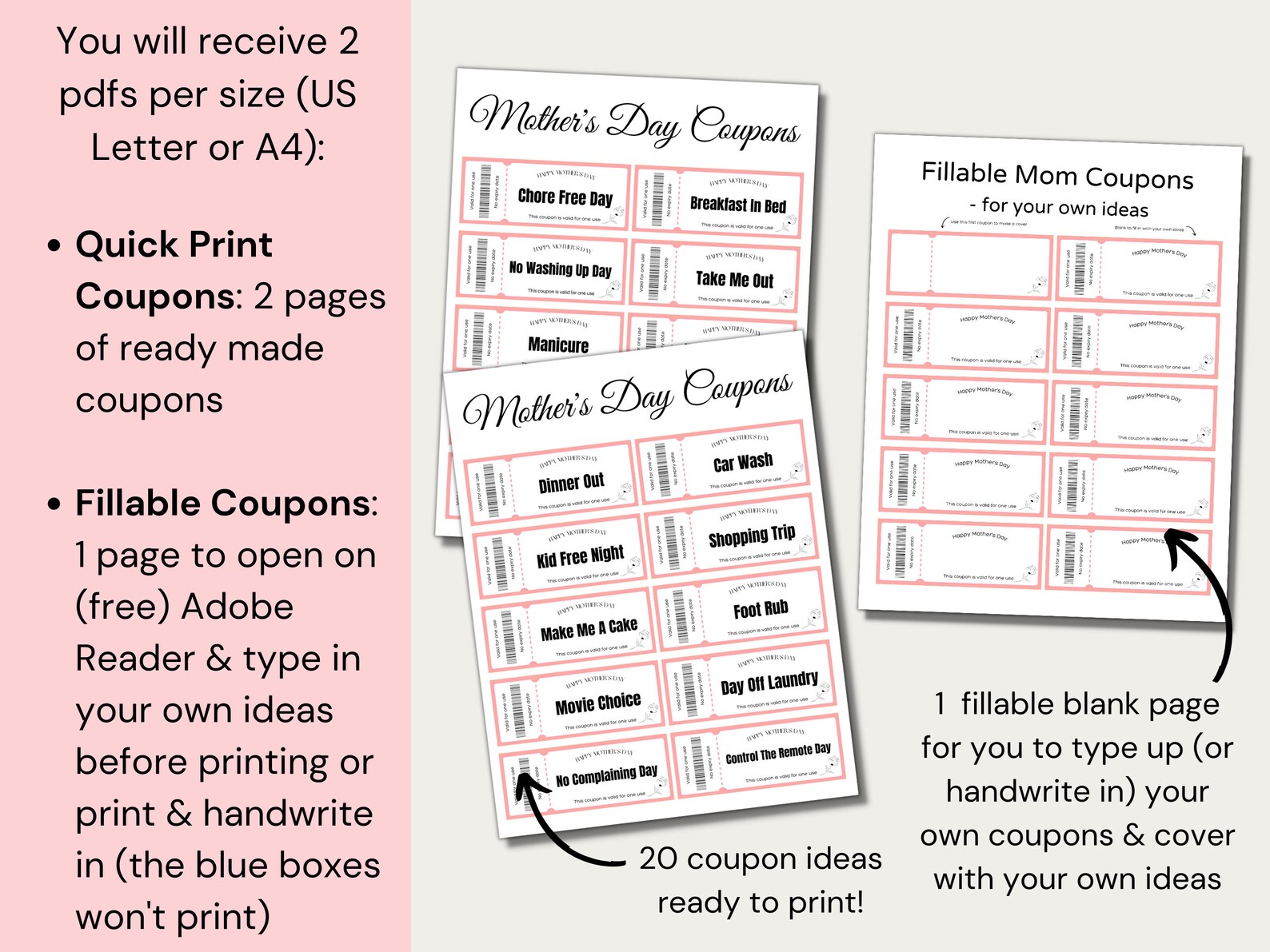 Editable Mothers Day Coupons Printable, Mom Coupon Book Template ...