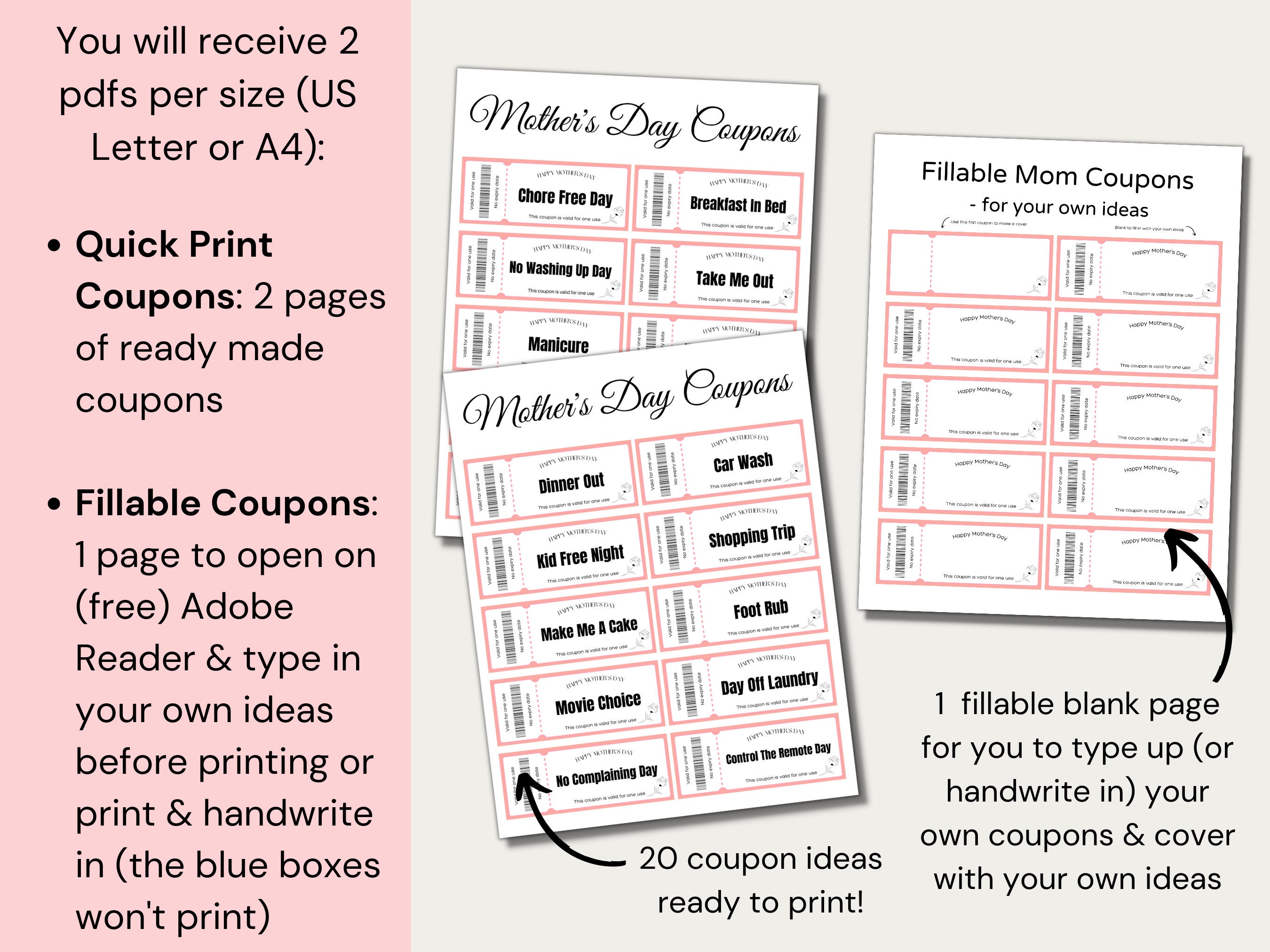 Editable Mothers Day Coupons Printable, Mom Coupon Book Template ...