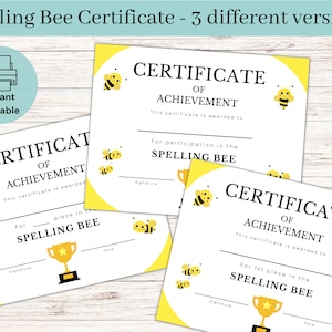 Spelling Bee Certificate Printable, Spelling Bee, Spelling Award ...