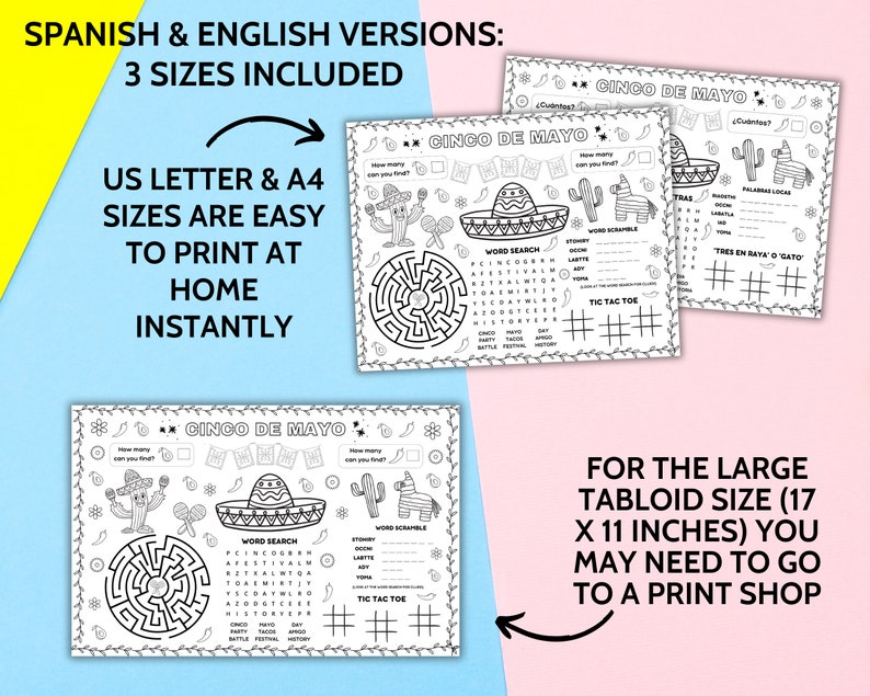 Cinco De Mayo Activity Placemat Printable, Cinco De Mayo Party Craft ...