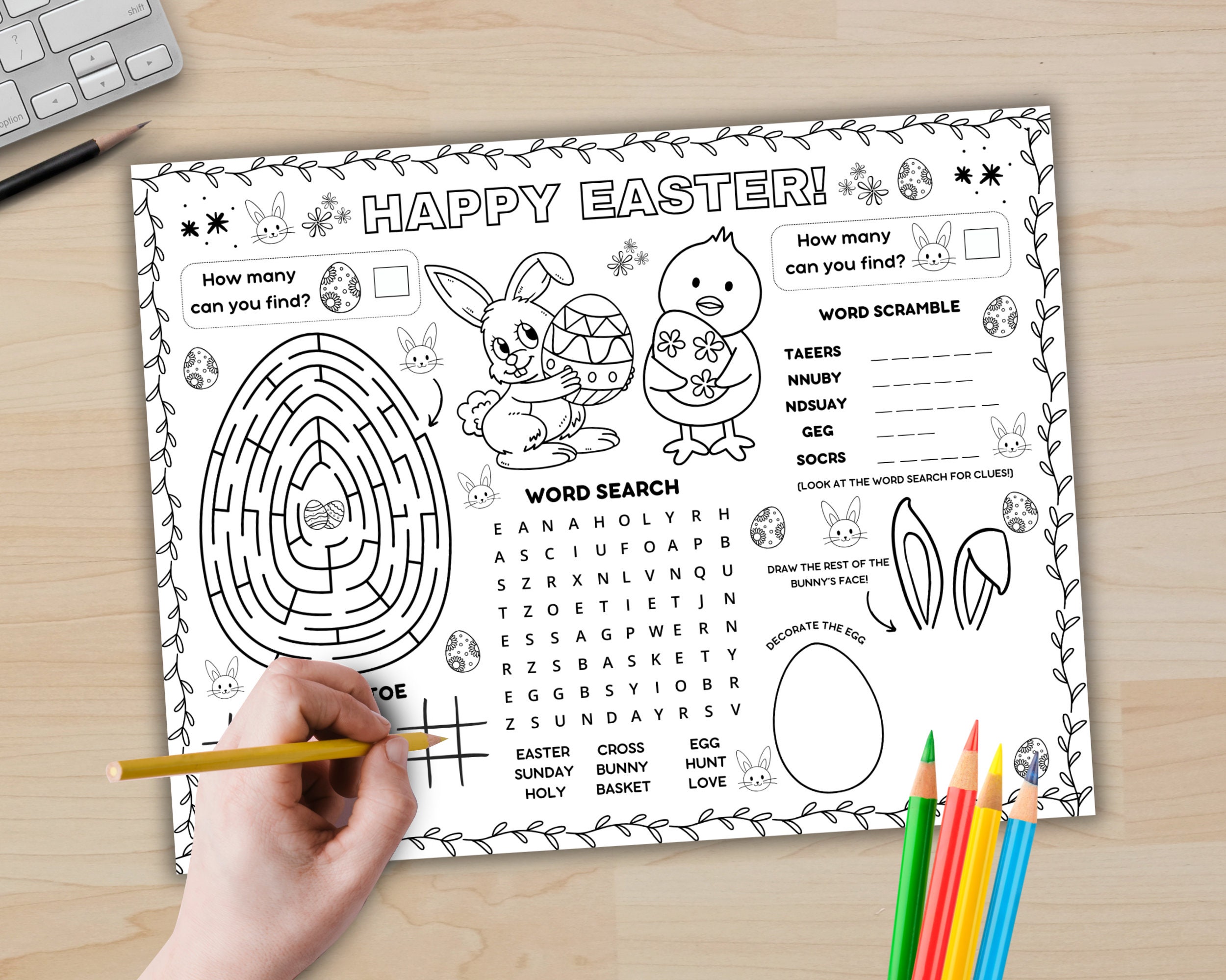 Easter Activity Placemat Printable, Happy Easter Craft Coloring Page ...