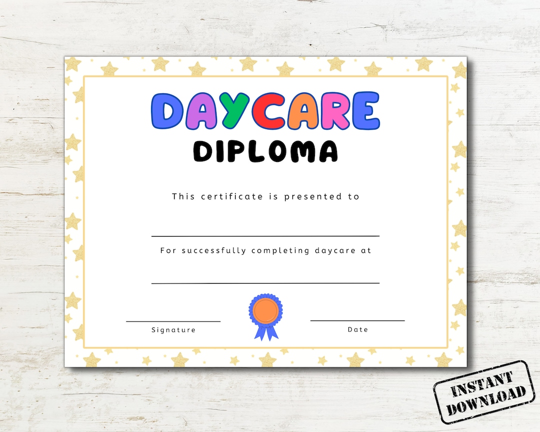 Daycare Graduation, Daycare Certificate, Daycare Diploma, Preschool ...