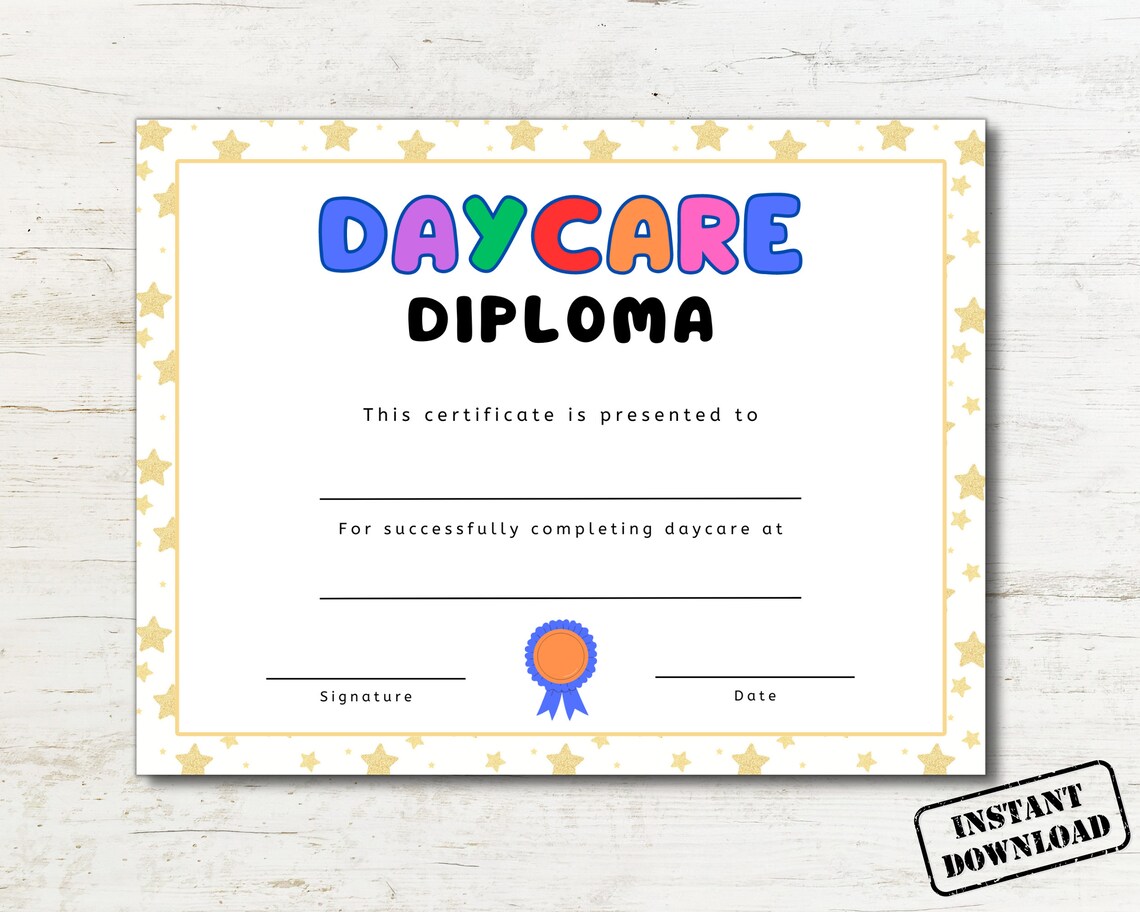 Daycare Graduation, Daycare Certificate, Daycare Diploma, Preschool ...