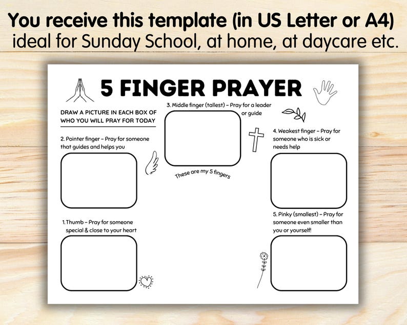 5 Finger Prayer Handprint Craft Printable, Kids Prayer Template ...