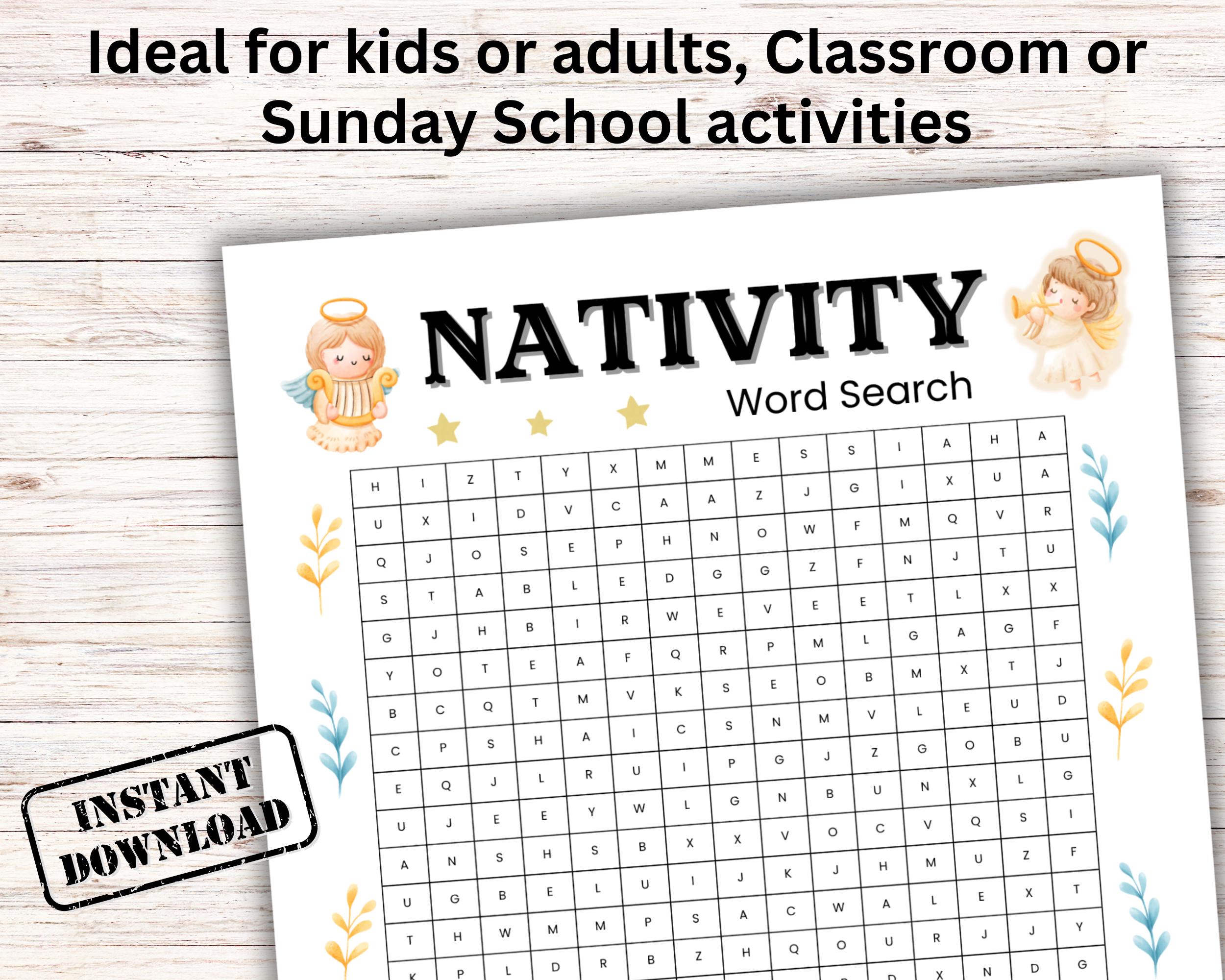 Nativity Word Search Game, Christmas Word Search, Sunday School ...