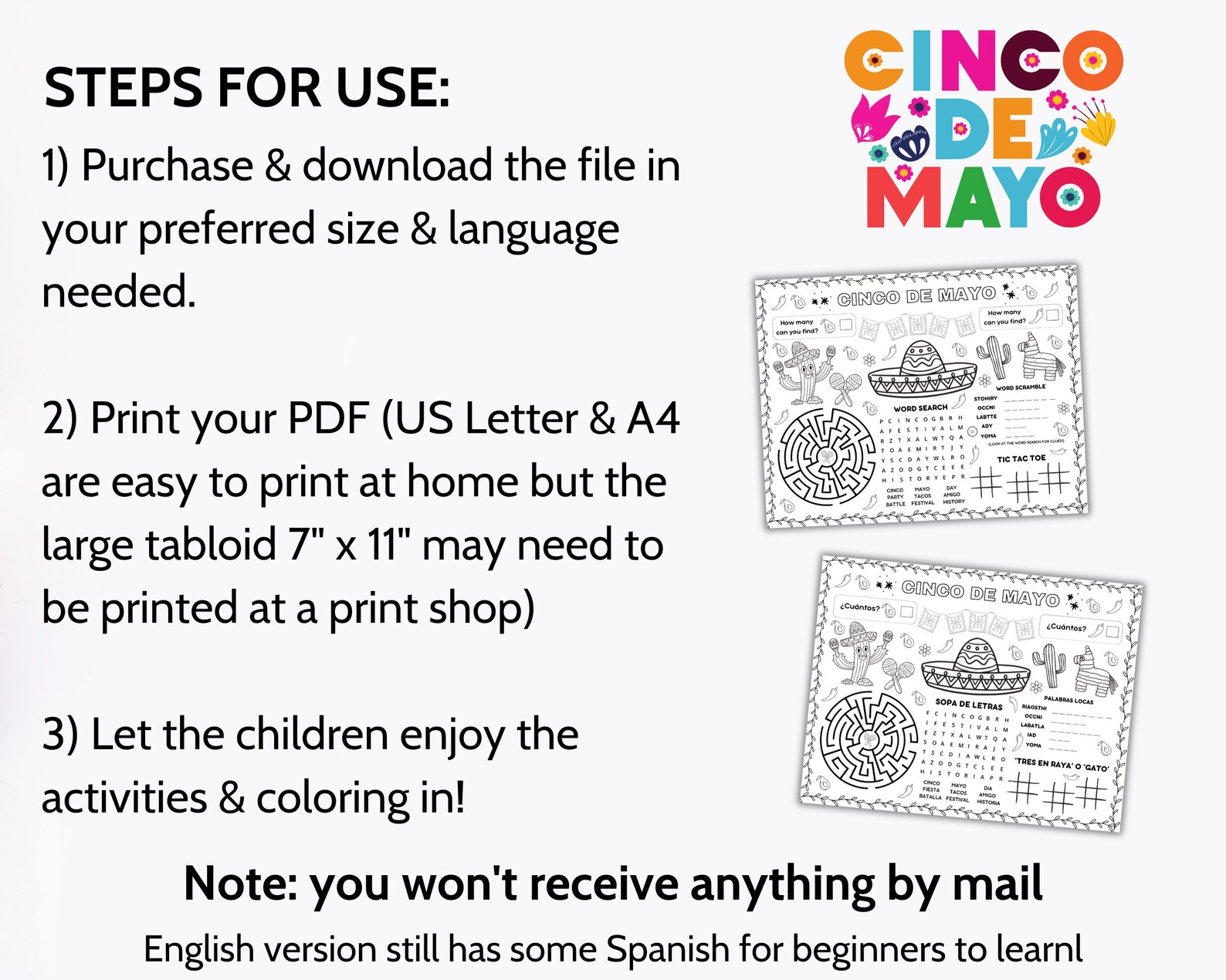 Cinco De Mayo Activity Placemat Printable, Cinco De Mayo Party Craft ...