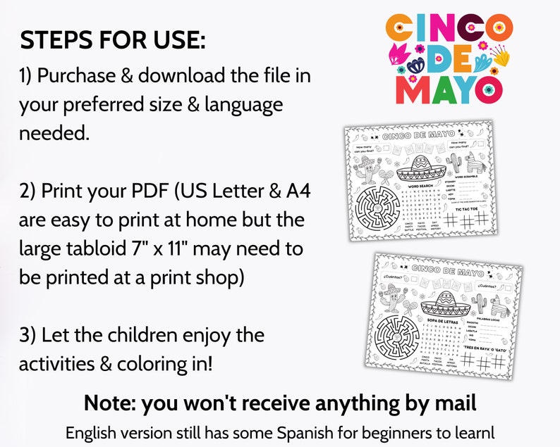 Cinco De Mayo Activity Placemat Printable, Cinco De Mayo Party Craft ...