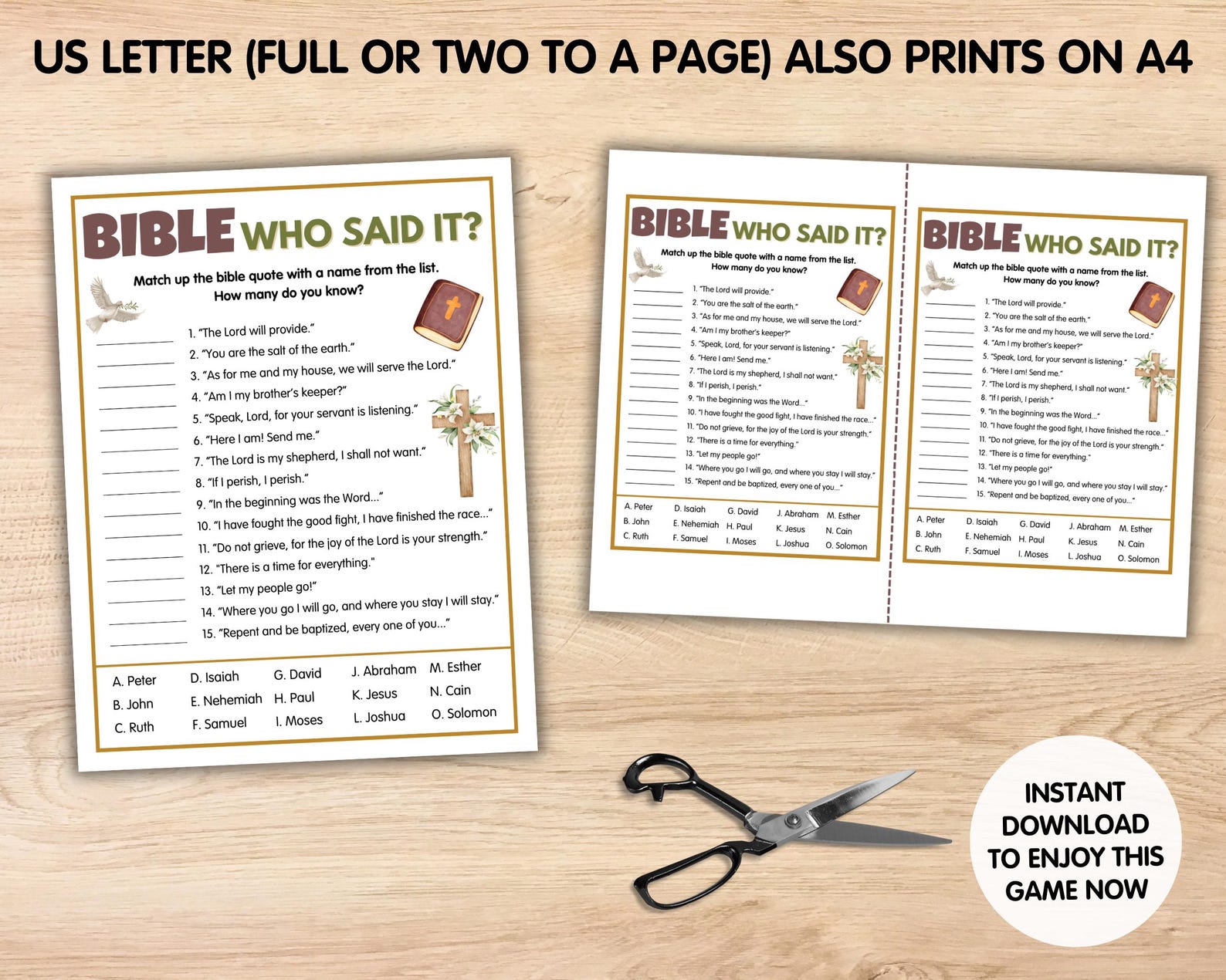 Bible Verse Trivia Game Printable, Who Said It Scripture Match up ...