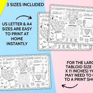 Valentines Day Activity Placemat, Happy Valentines Party Game Coloring ...
