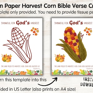 Fall Bible Tissue Paper Craft, Torn Paper Harvest Corn Printable, Kids ...