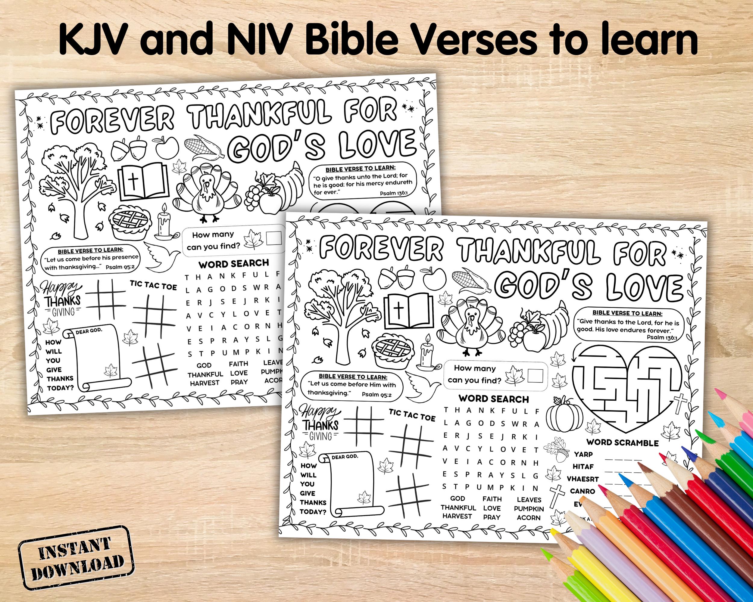 Thanksgiving Bible Activity Placemat, Sunday School Coloring Printable ...