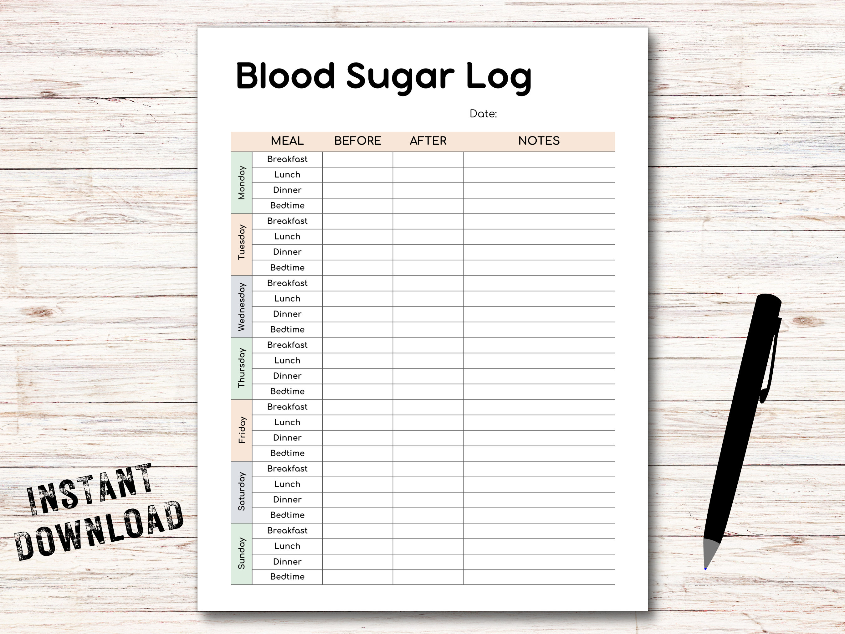 Blood Sugar Log, Blood Sugar Tracker, Blood Sugar Levels, Blood Glucose ...