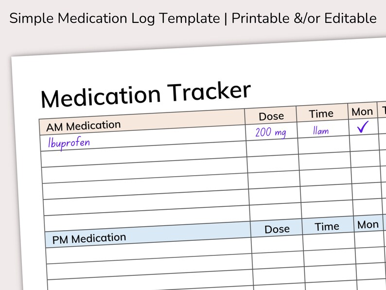 Medication Tracker Printable, Daily Medication Log, Weekly Medicine ...