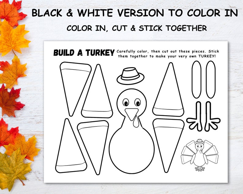 Build A Turkey Craft for Thanksgiving, Kids Crafting Activity Printable ...