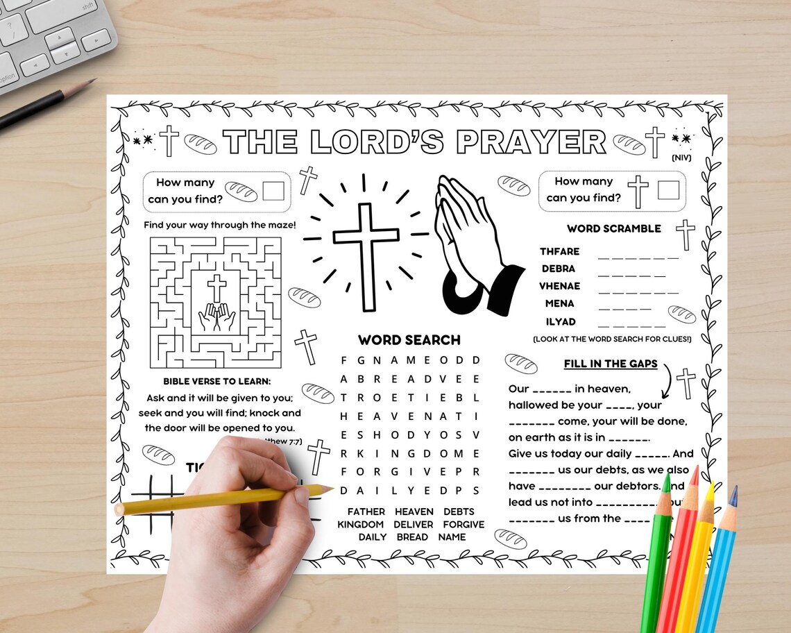 The Lord's Prayer Activity Placemat, Sunday School Craft Games, Bible ...