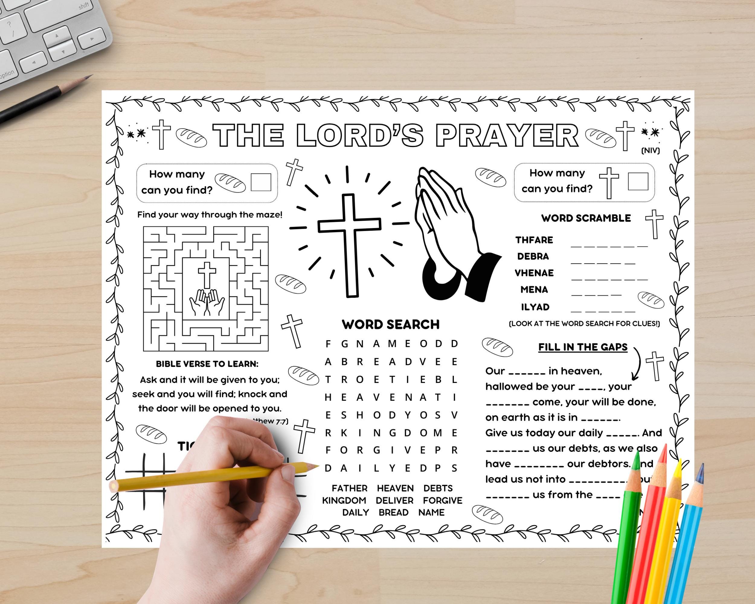 The Lord's Prayer Activity Placemat, Sunday School Craft Games, Bible ...