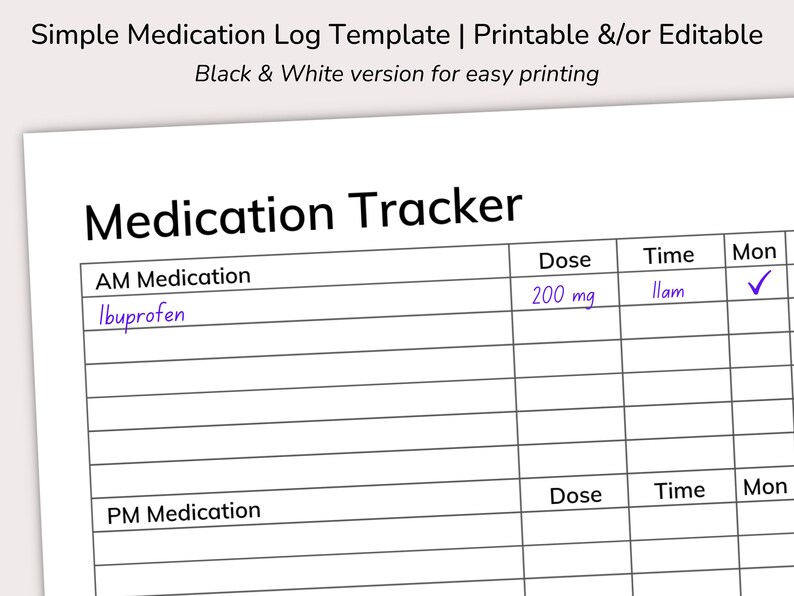 Medication Tracker Printable, Daily Medication Log, Weekly Medicine ...