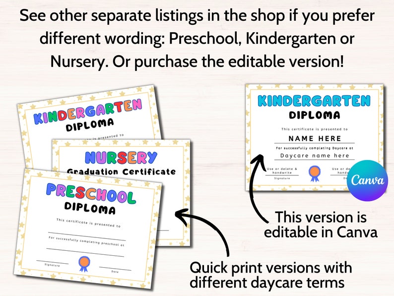 Daycare Graduation, Daycare Certificate, Daycare Diploma, Preschool ...