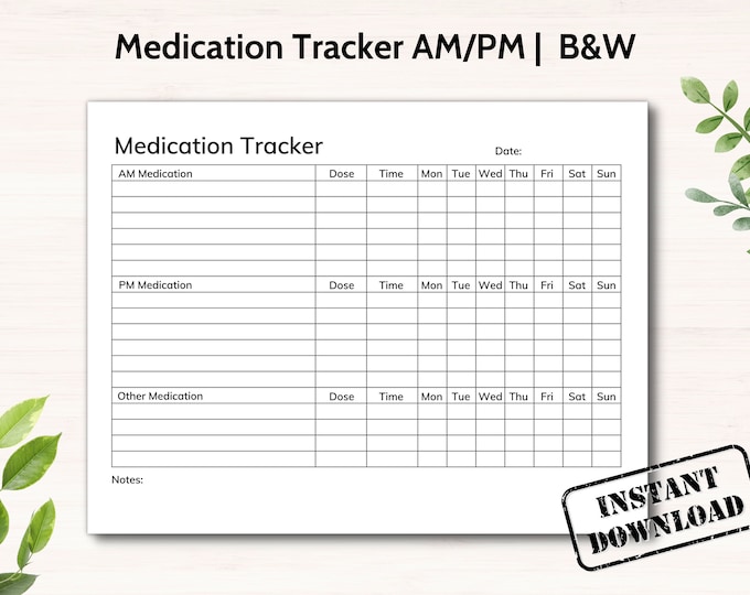 Monthly Medication Tracker, Minimalist Medication Log, Daily Medication ...