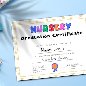 Nursery Graduation Diploma, Nursery Certificate Printable, Daycare ...