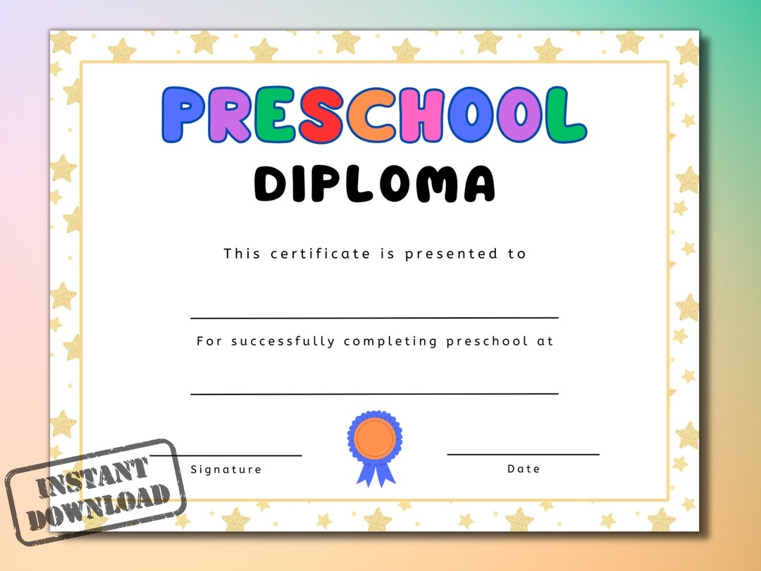 Preschool Graduation Diploma, Preschool Certificate, Preschool ...