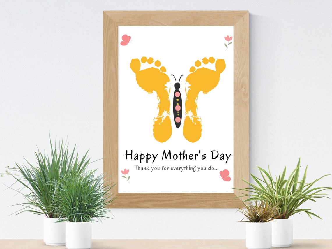 Mother's Day Butterfly Footprint Art, DIY Footprint Craft, Footprint ...