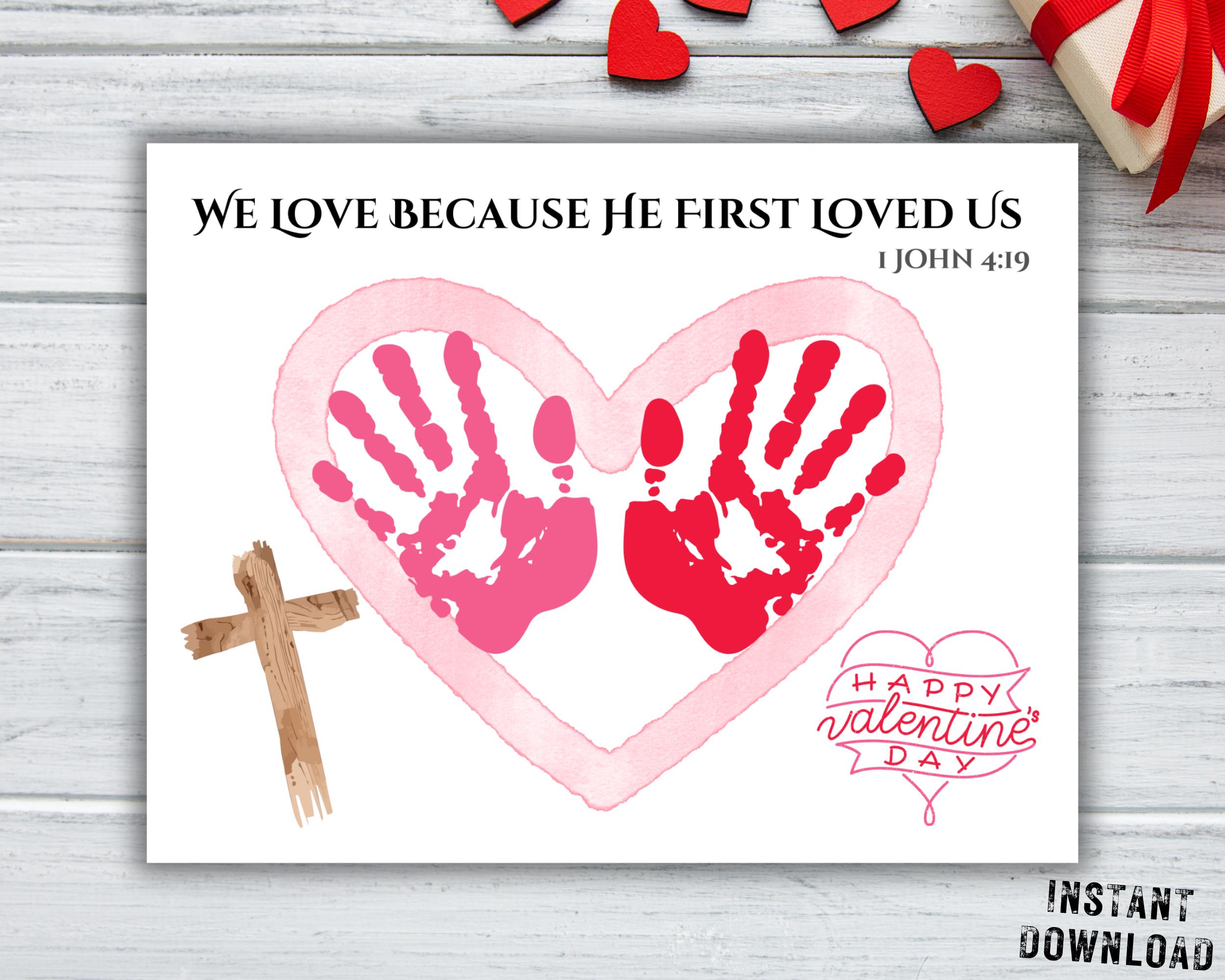 Christian Valentine Handprint Craft, Bible Heart Art Printable, Sunday ...