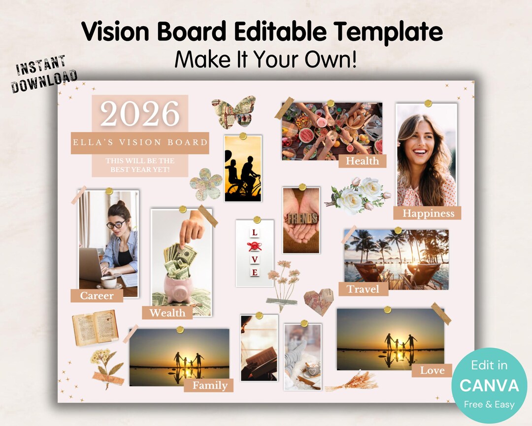 Editable Vision Board Template Printable, Canva Goal Planner, Dream ...
