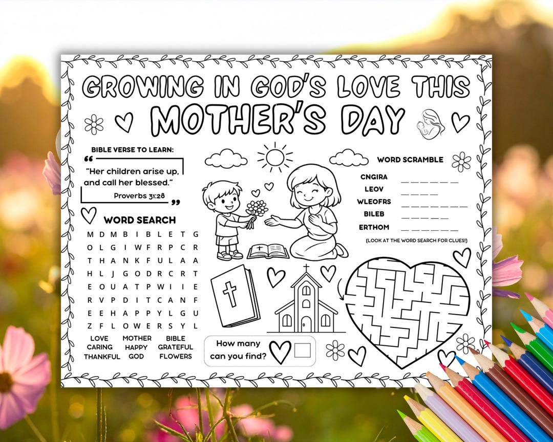 Christian Mother’s Day Activity Placemat, Bible Sheet Printable, Sunday ...