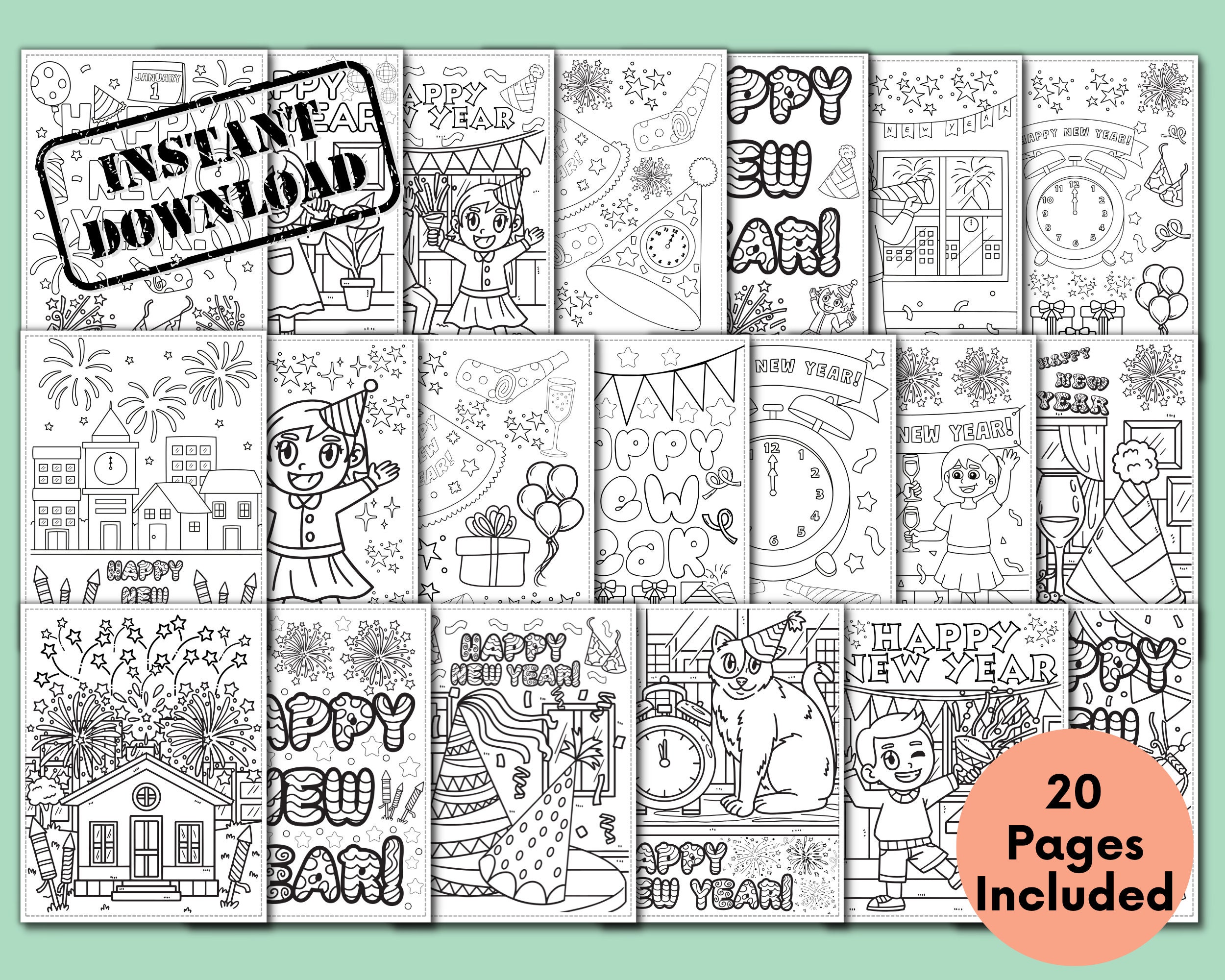 New Years Kids Coloring Pages, New Year Party Sheets, Holiday Children ...