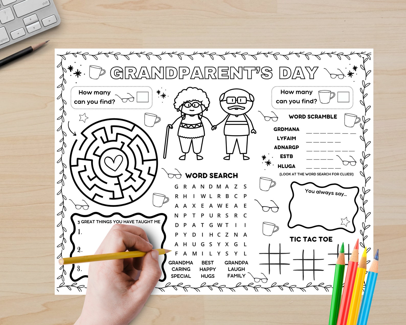 Happy Grandparents Day Activity Placemat Printable, Grandma Craft ...
