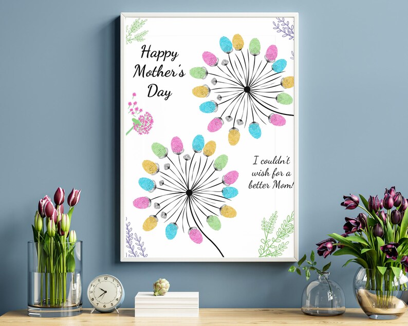 Mothers Day Dandelion Fingerprint Art, Fingerprint Craft Mom Keepsake ...