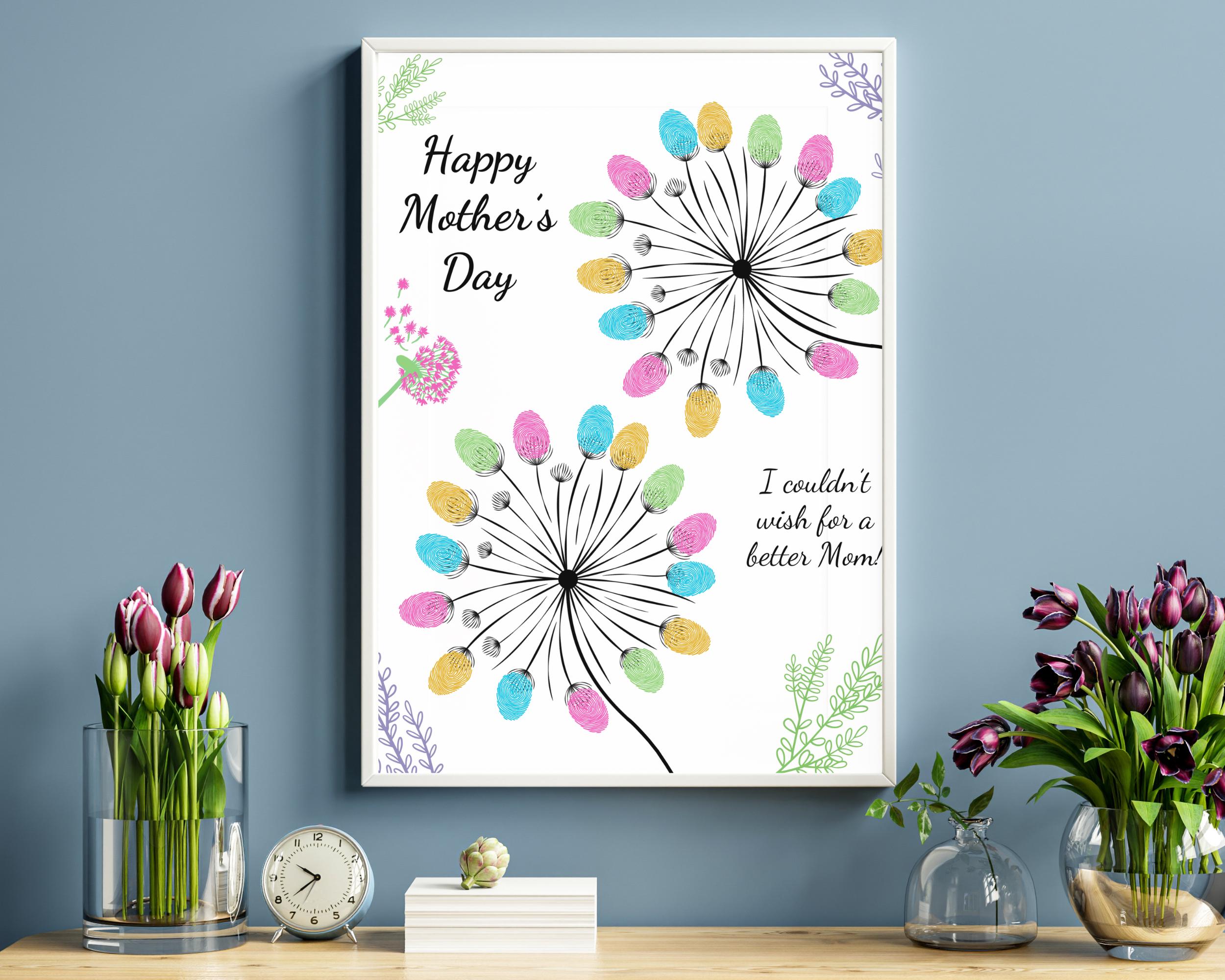 Mothers Day Dandelion Fingerprint Art, Fingerprint Craft Mom Keepsake ...