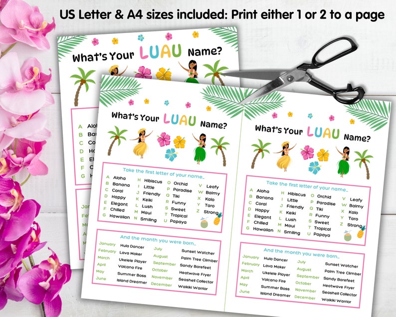 What's Your Luau Name Game, Hawaiian Party Game, Tropical Birthday ...