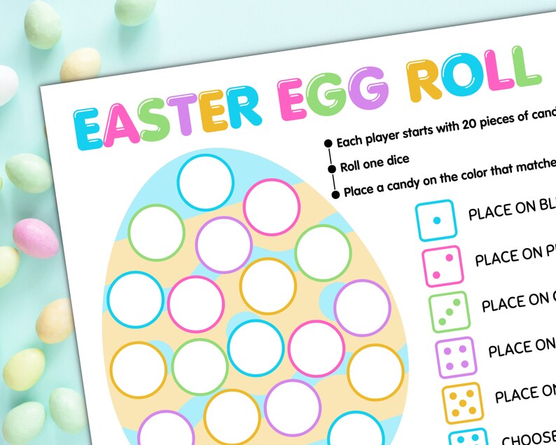 Easter Egg Roll Dice Game Printable, Easter Dice Game All Ages, Easter ...
