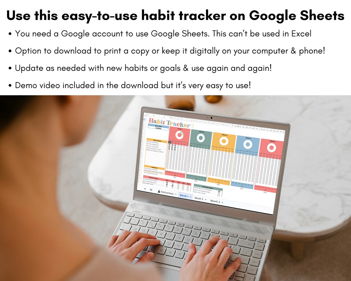 Habit Tracker Spreadsheet for Google Sheets, Daily Habit Goal Planner ...
