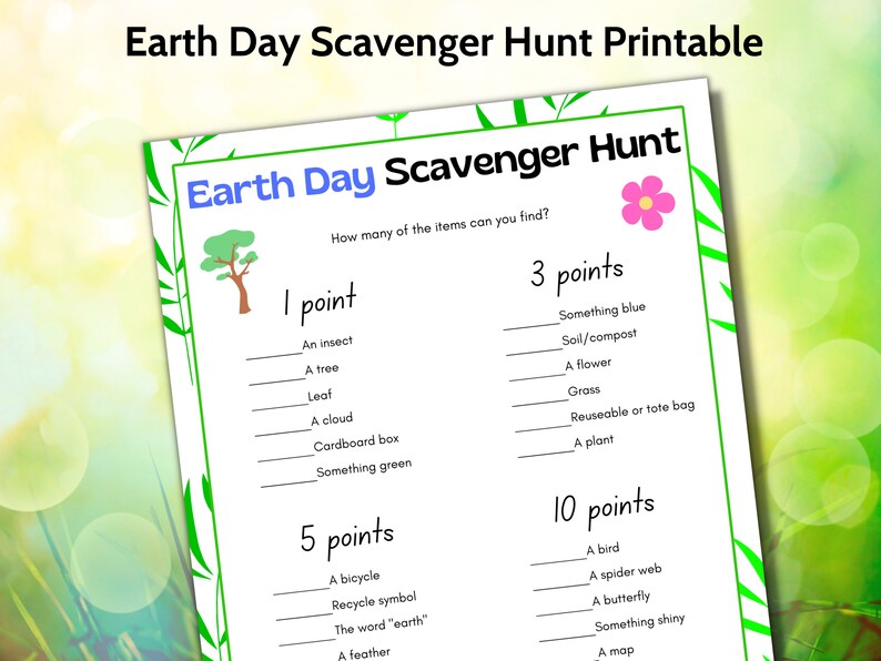 Earth Day Scavenger Hunt Printable, Nature Scavenger Hunt, Happy Earth ...