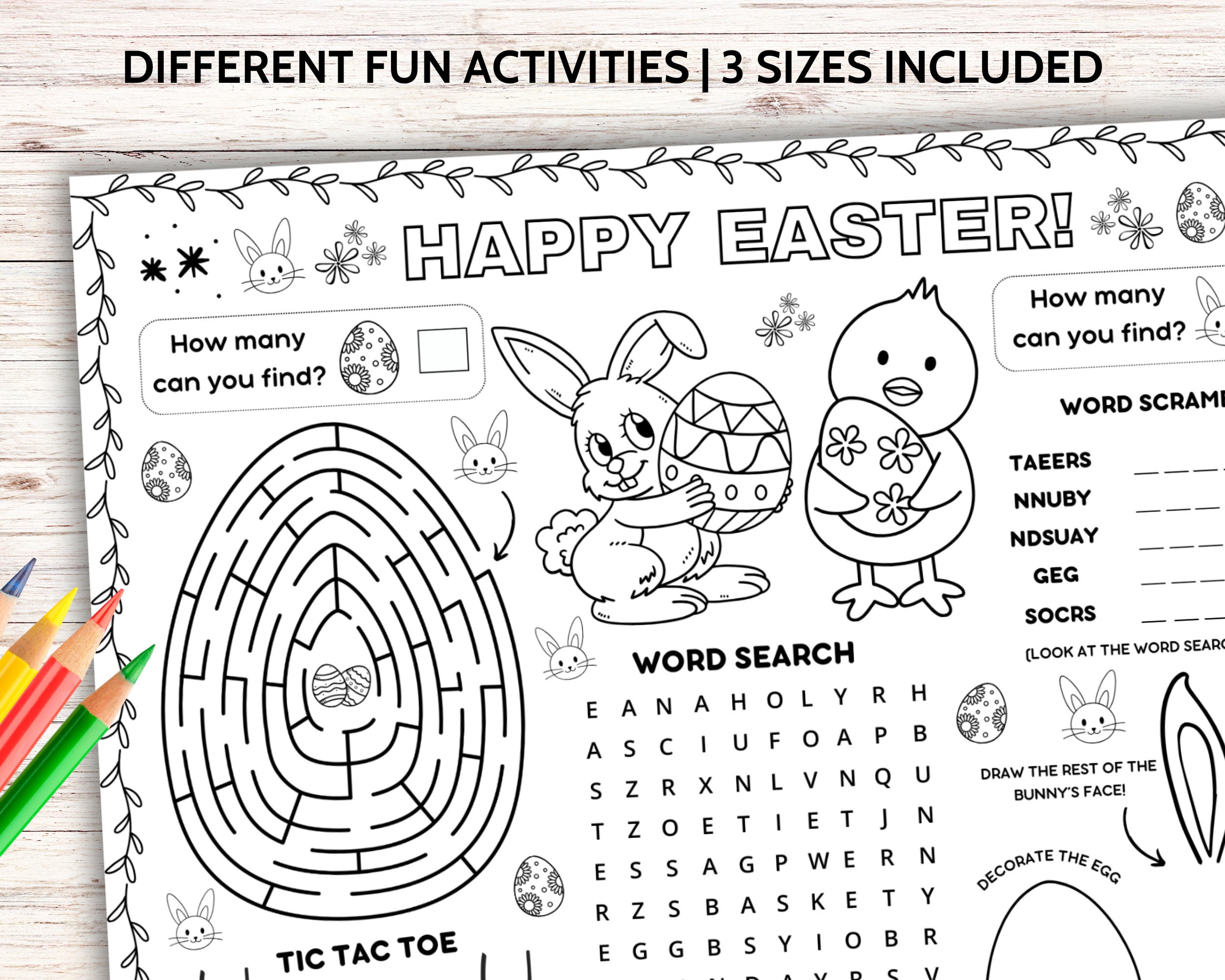Easter Activity Placemat Printable, Happy Easter Craft Coloring Page ...