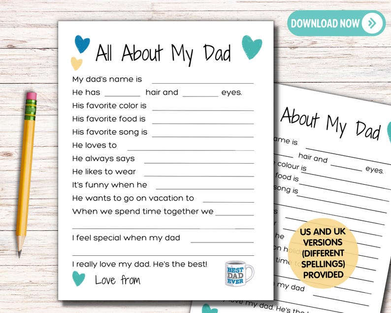 All About My Dad Letter, Dad Appreciation Quiz, Letter to Daddy ...