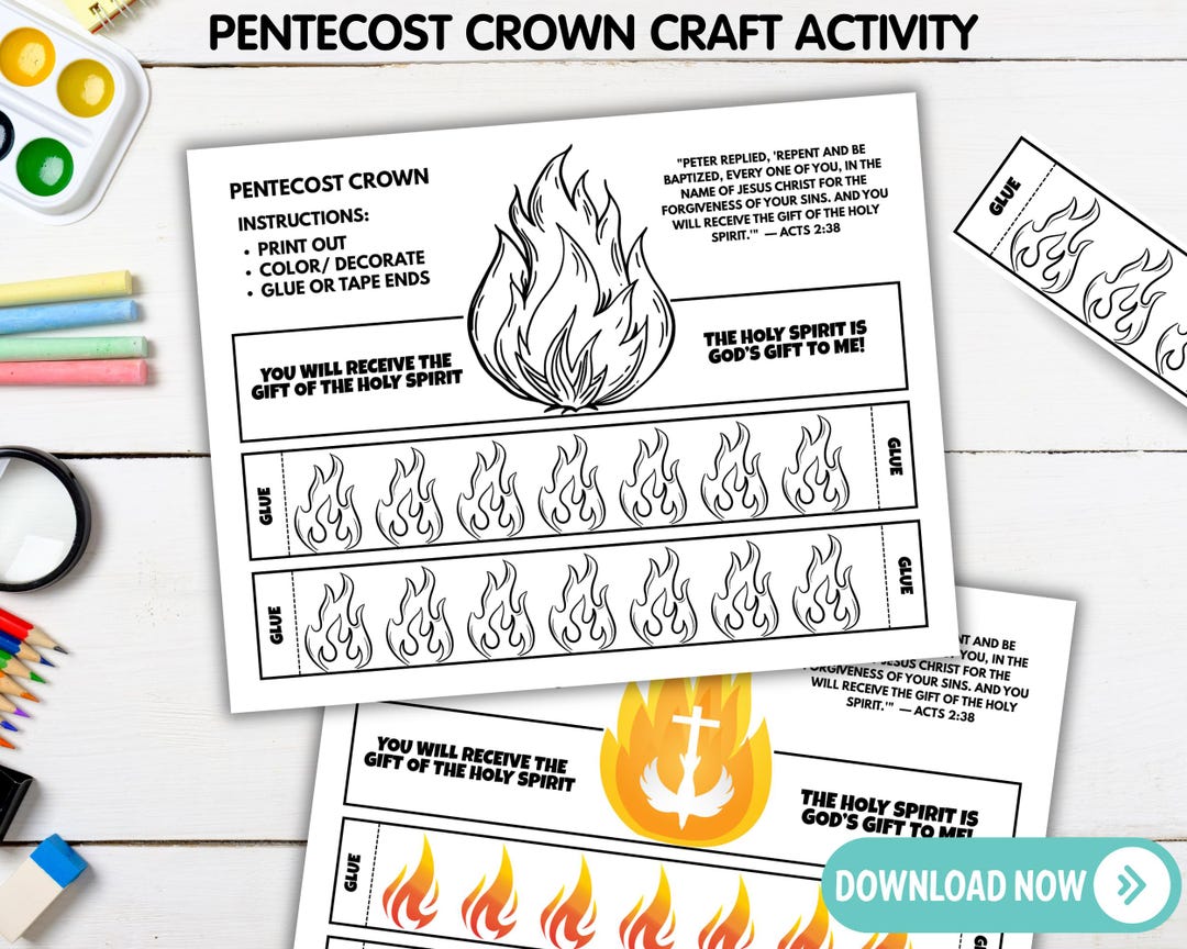 Pentecost Crown Craft Coloring, Holy Spirit Paper Kids Activity Art ...