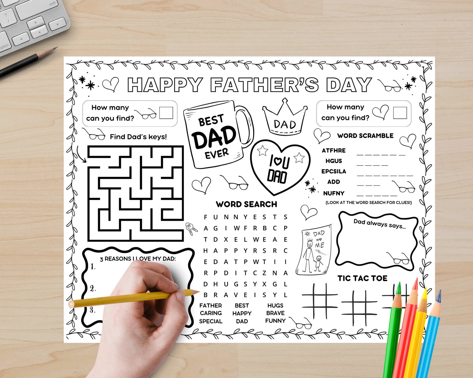 Happy Fathers Day Activity Placemat Printable, Fathers Day Craft ...