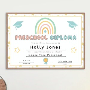 Editable Preschool Diploma Graduation, Preschool Graduation Diploma for ...