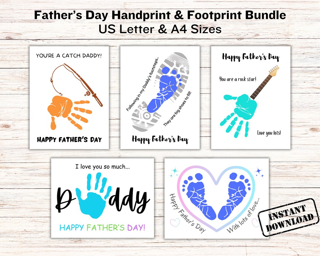 Father's Day Handprint Footprint Art Bundle, Dad Handprint Keepsake ...