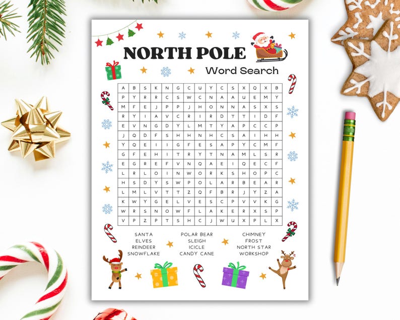 Christmas Word Search Game Printable, North Pole Holiday Puzzle, Family ...
