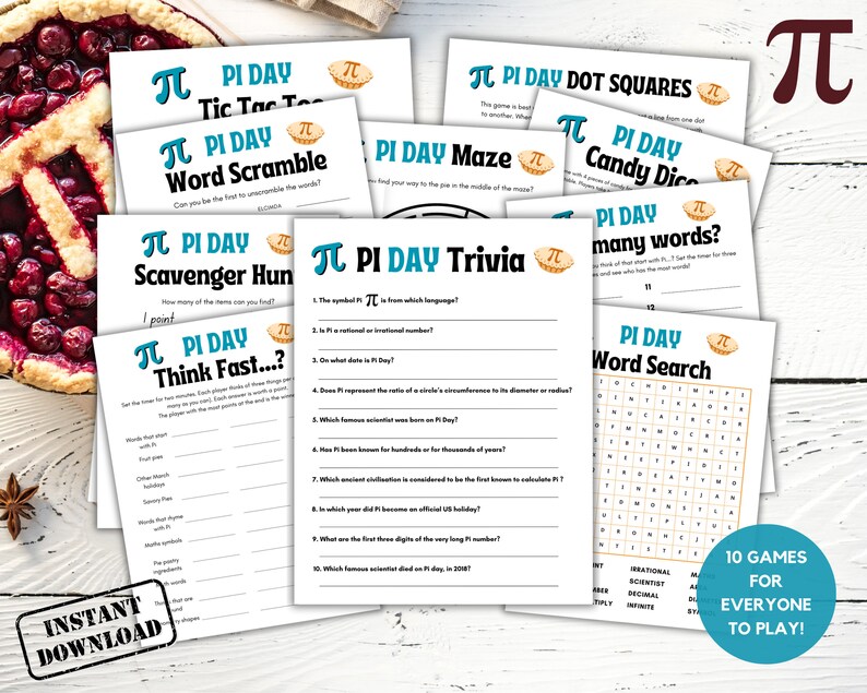 Pi Day Games Bundle Printable, Pi Day Party, Kids Pi Day Maths Games ...