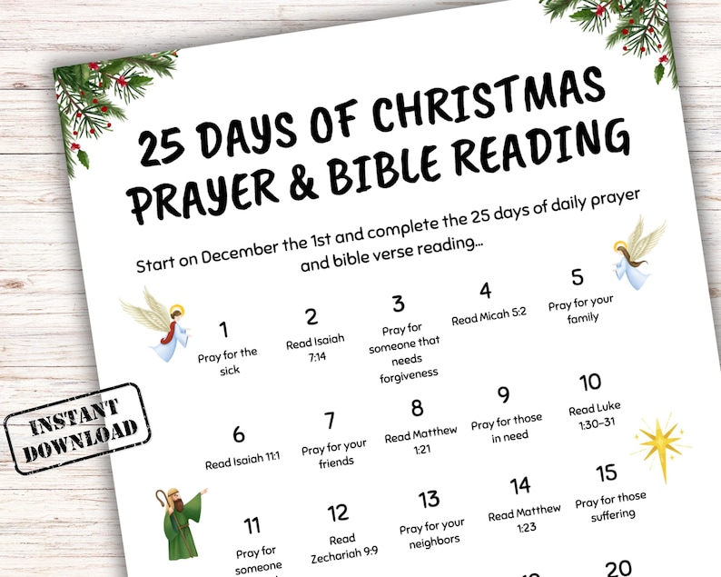 Christmas Countdown Calendar Prayer Activities for Kids, 25 Days of ...