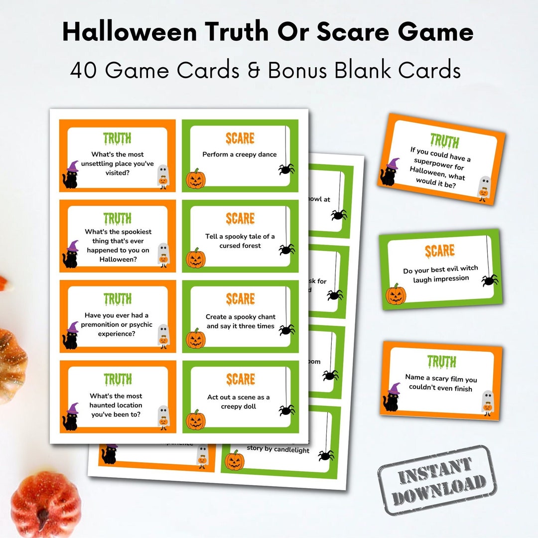 Truth or Scare Game, Halloween Party Game for Kids, Truth or Dare Cards ...