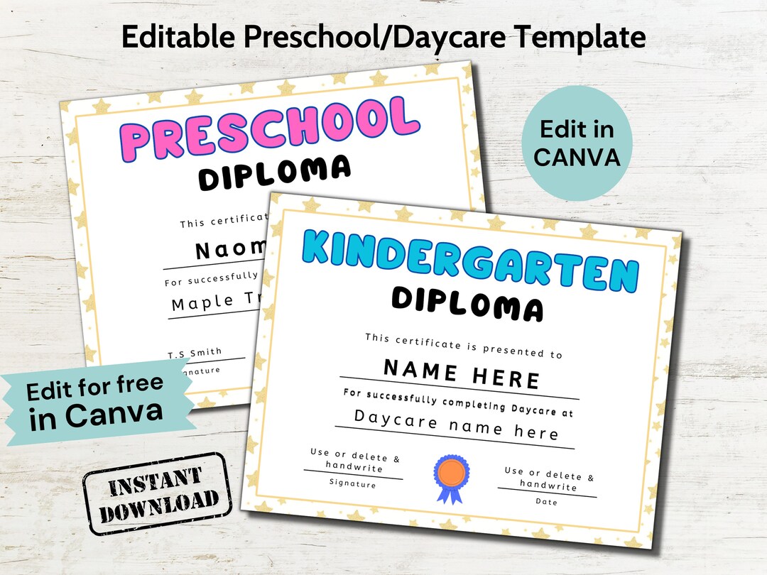 Editable Preschool Diploma, Daycare Graduation, Daycare Graduation ...